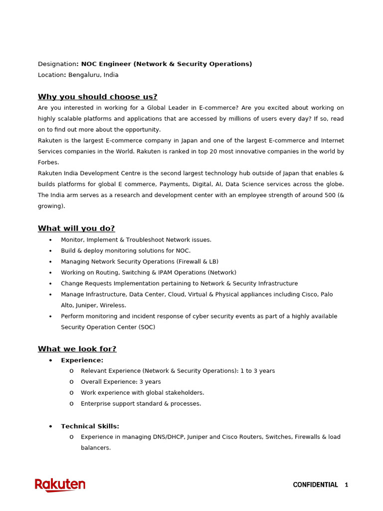 NOC SOC Associate Engineer JD - 24 | PDF | Computer Network | Juniper Networks