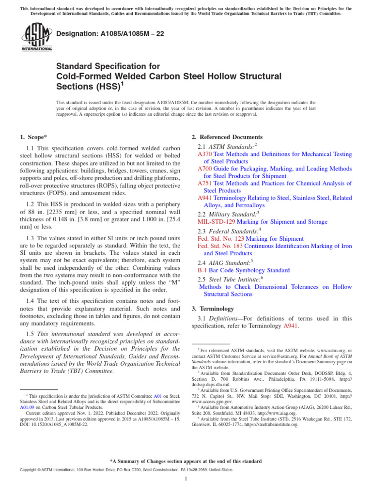 Astm A1085-22 | PDF