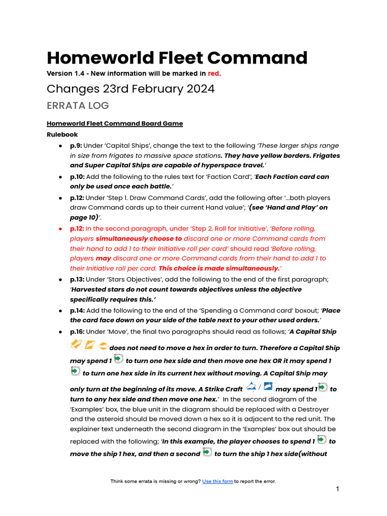 Homeworld Fleet Command Errata V1.4 | PDF