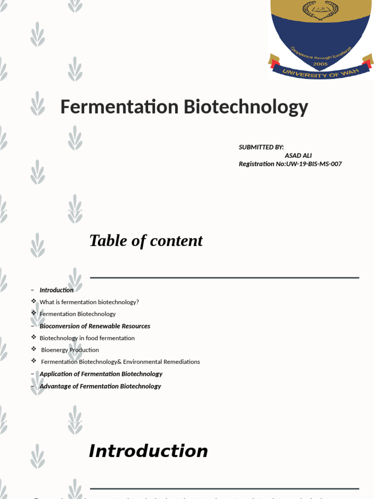 Fermentation Biotechnology Asad Presentation | PDF