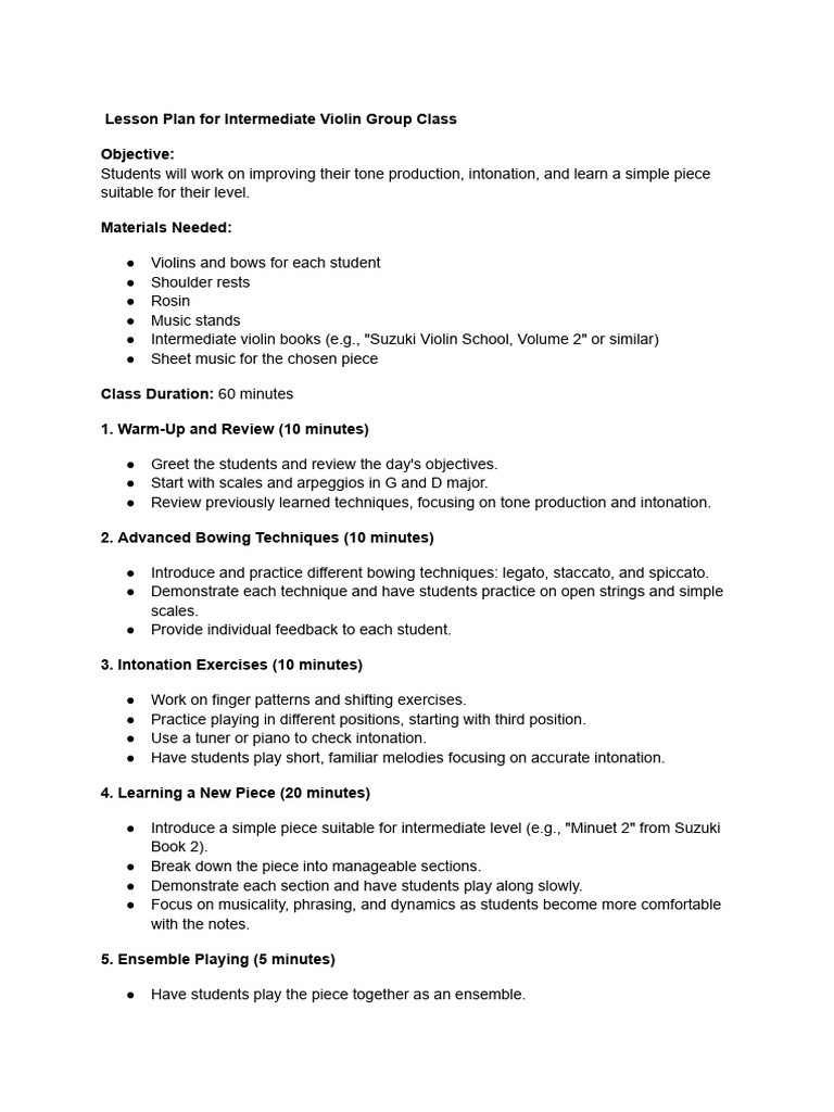 Intermediate Violin Group Lesson Plan | PDF