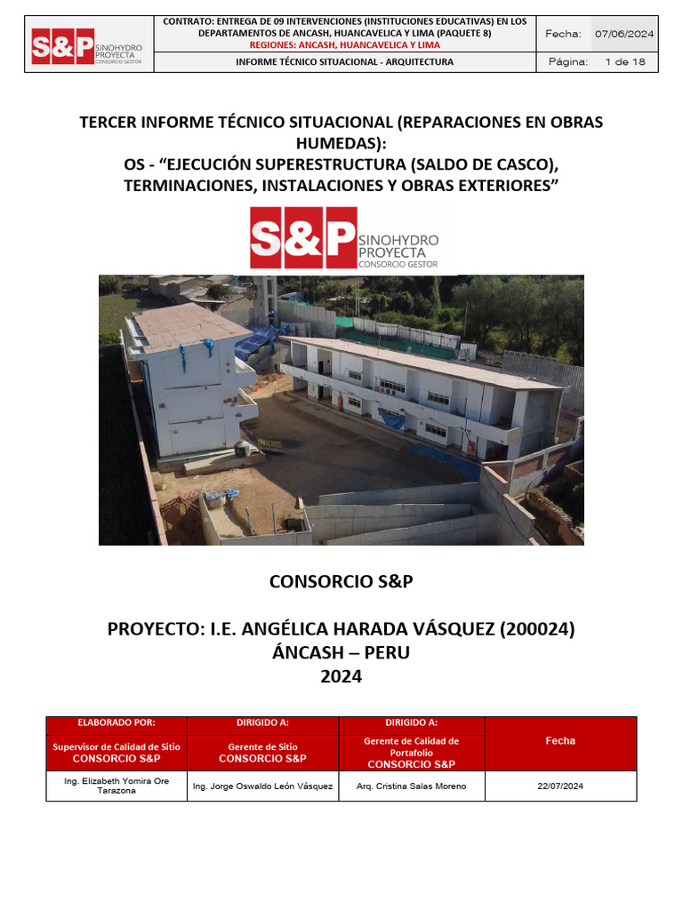 01c TERCER INFORME TÉCNICO - Reparaciones Efectuadas Por Sinohydro (AHV | PDF