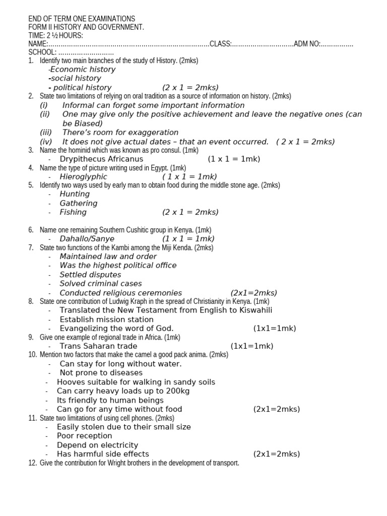Hist F2 Marking Scheme | PDF
