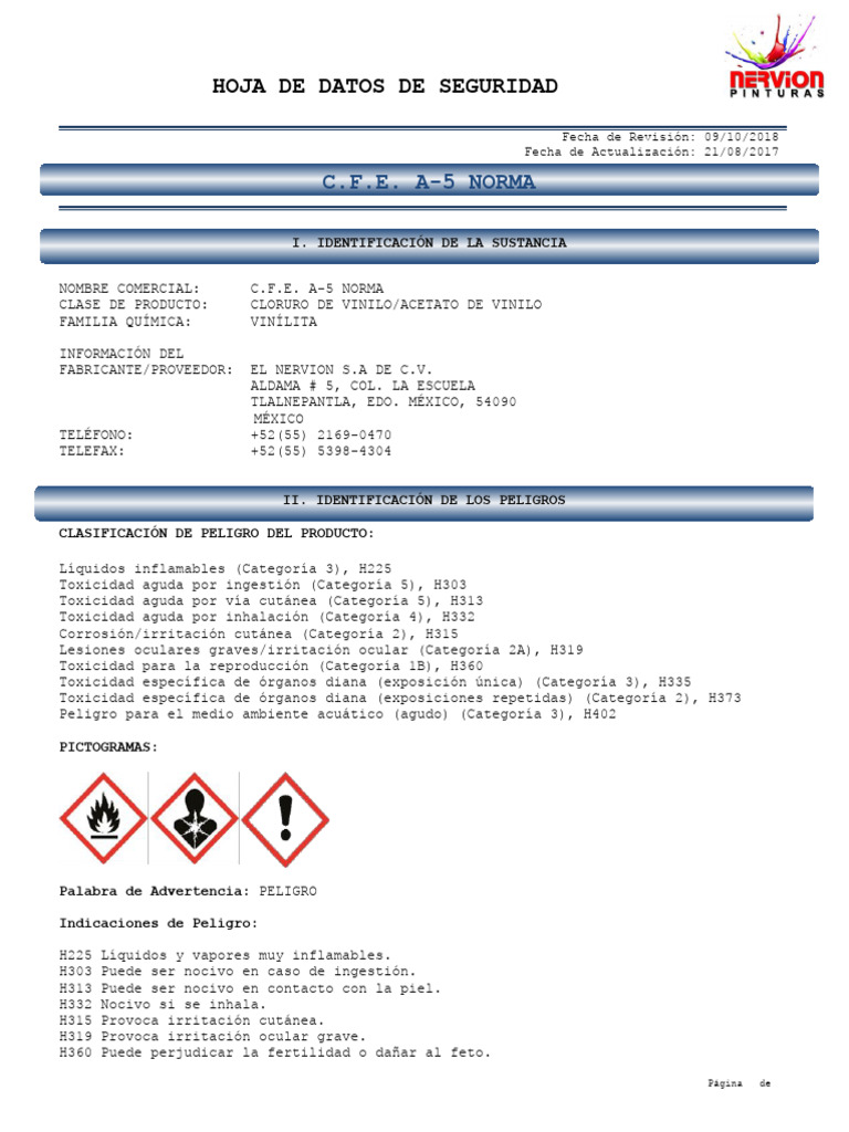 A-5 Nervion Hoja de Seguridad | PDF
