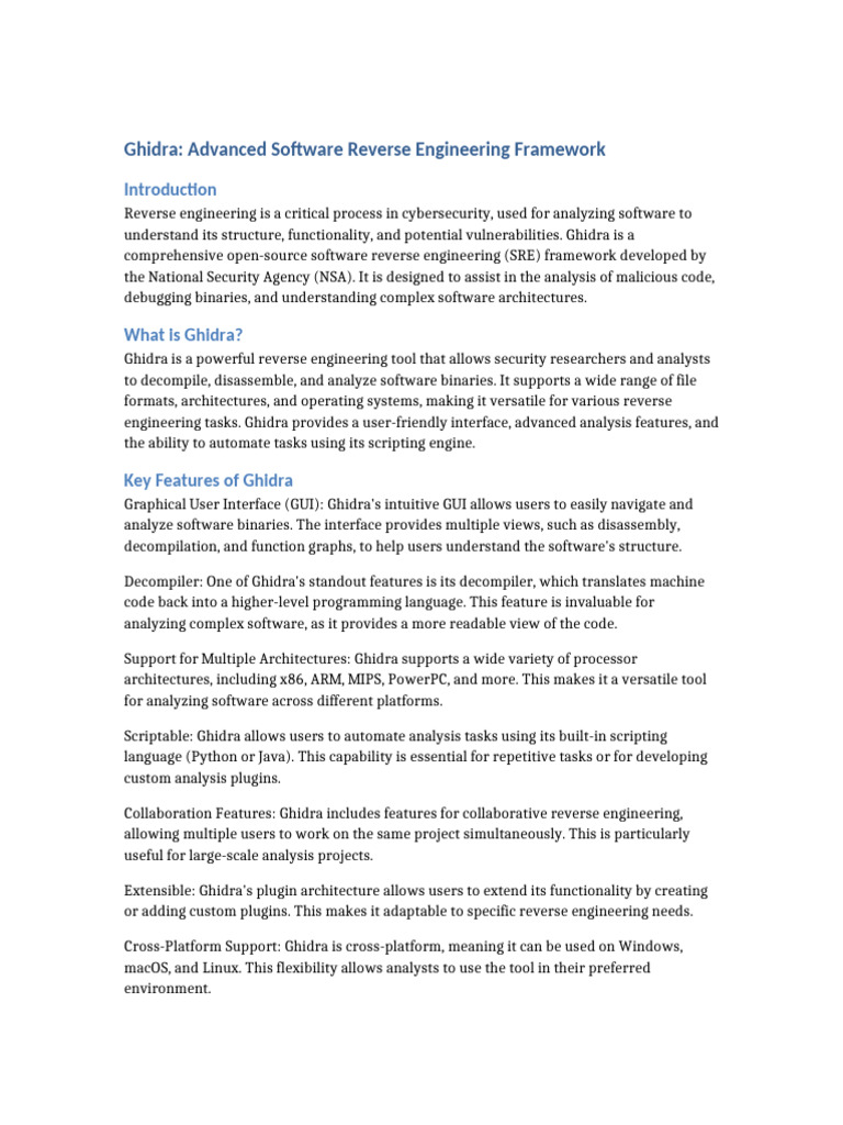Ghidra Advanced Software Reverse Engineering Framework | PDF Ghidra Advanced Software Reverse Engineering Framework | PDF