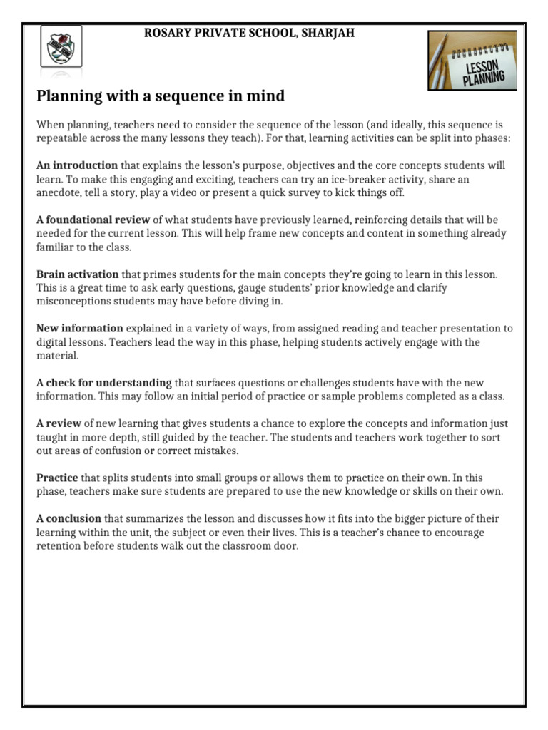 Planning With A Sequence in Mind-Lesson Plan | PDF