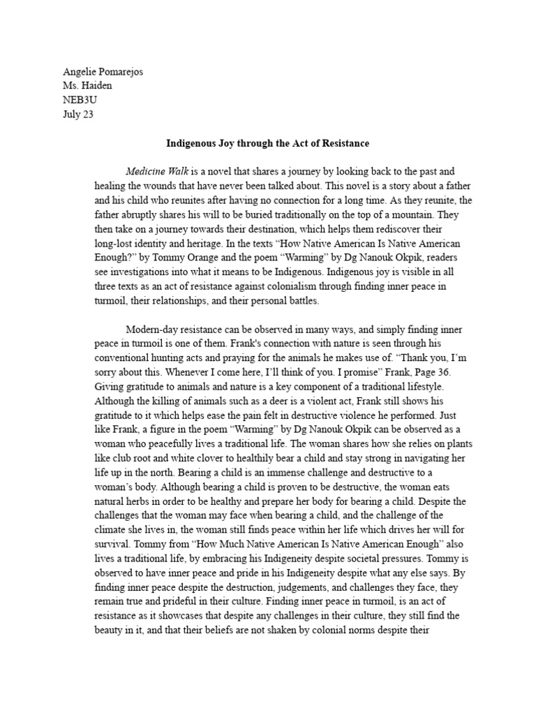 Indigenous Joy Through The Act of Resistance - Angelie Pomarejos. | PDF