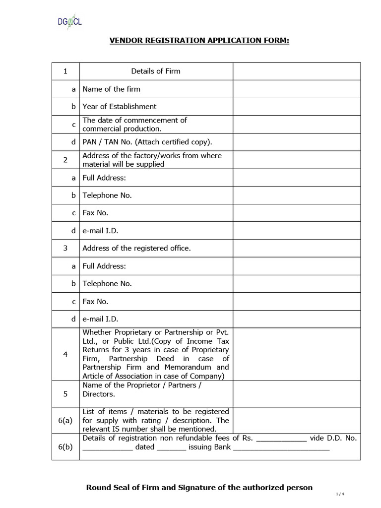 Vendor Registration Format | PDF