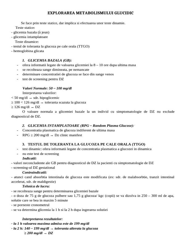 Explorarea Metabolismului Glucidic: 3. Testul de Toleranta La Glucoza ...