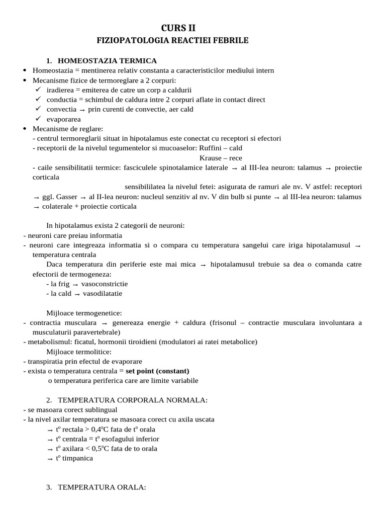 Curs Ii: Fiziopatologia Reactiei Febrile | PDF