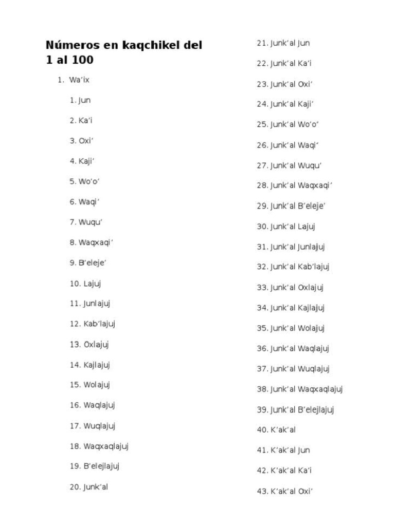 Numeros en Kaqchikel | PDF