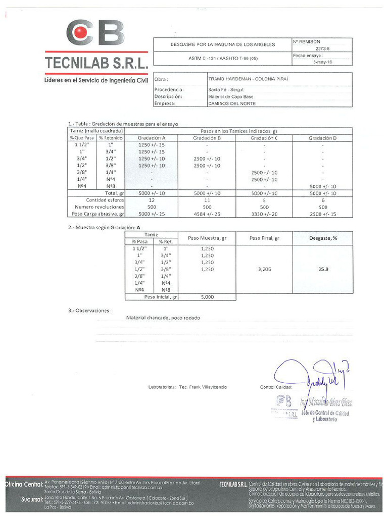 Informe Tecnilab Desgaste de Los Angeles | PDF