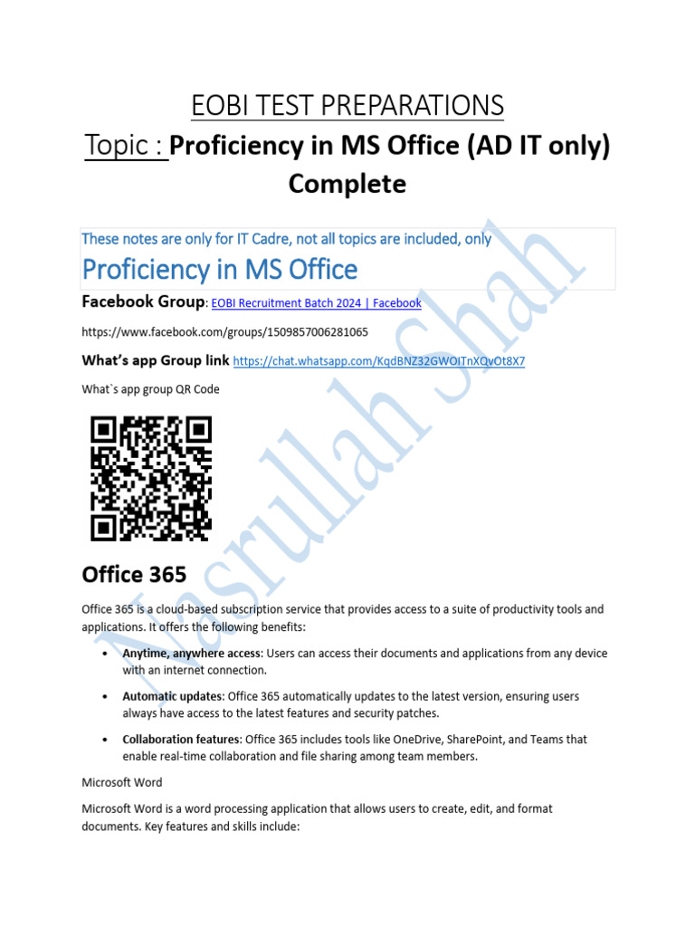 Proficiency in MS Office AD IT ONLY | PDF