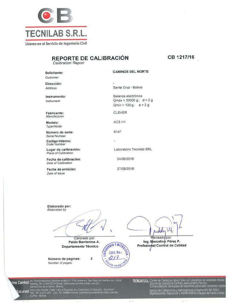 Reporte Calibracion Tecnilab | PDF