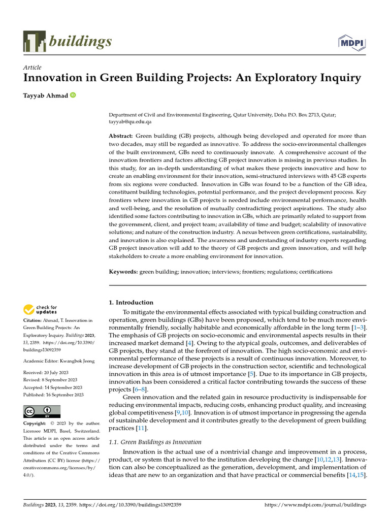 Buildings 13 02359 v2 | PDF | Innovation | Business