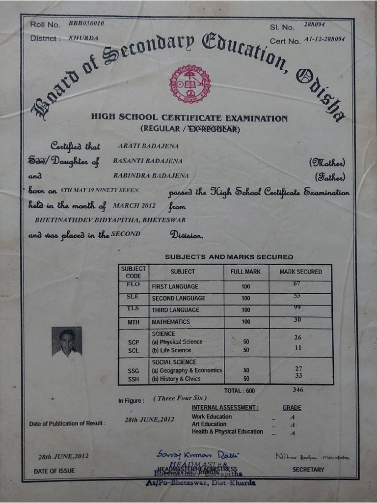 10th Certificate | PDF