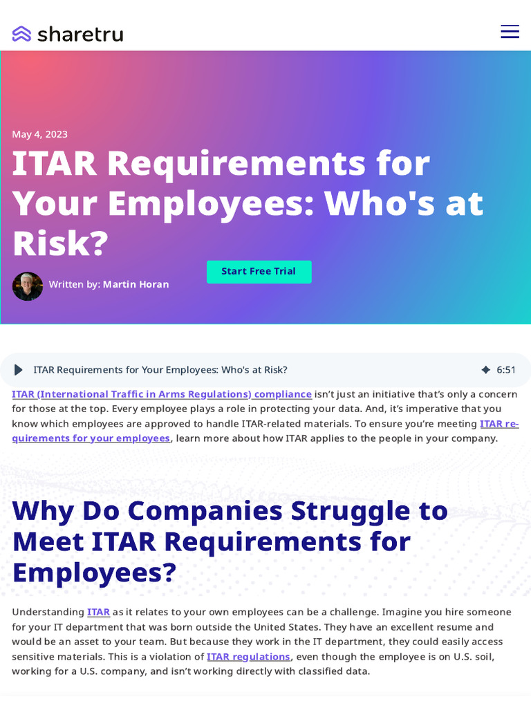 ITAR Requirements For Your Employees - Who's at Risk | PDF