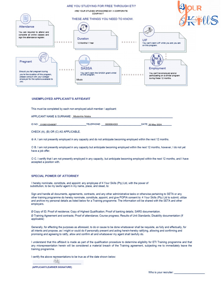 ETI Power of Attorney (4 Your Skills) 2024 | PDF