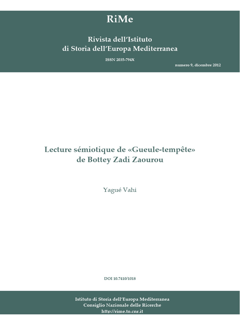 Lecture Sémiotique de Gueule-Tempête - Vahi | PDF