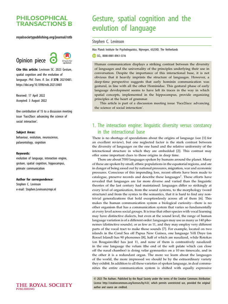 Levinson - 2023 - Gesture Spatial Cognition and The Evolution of ...