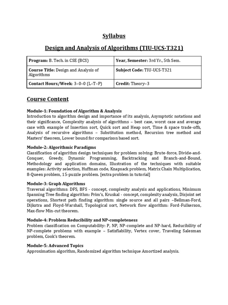 DAA Syllabus | PDF DAA Syllabus | PDF