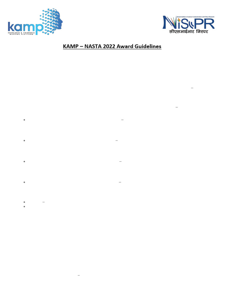 KAMP NASTA 2022 Award Guidelines | PDF