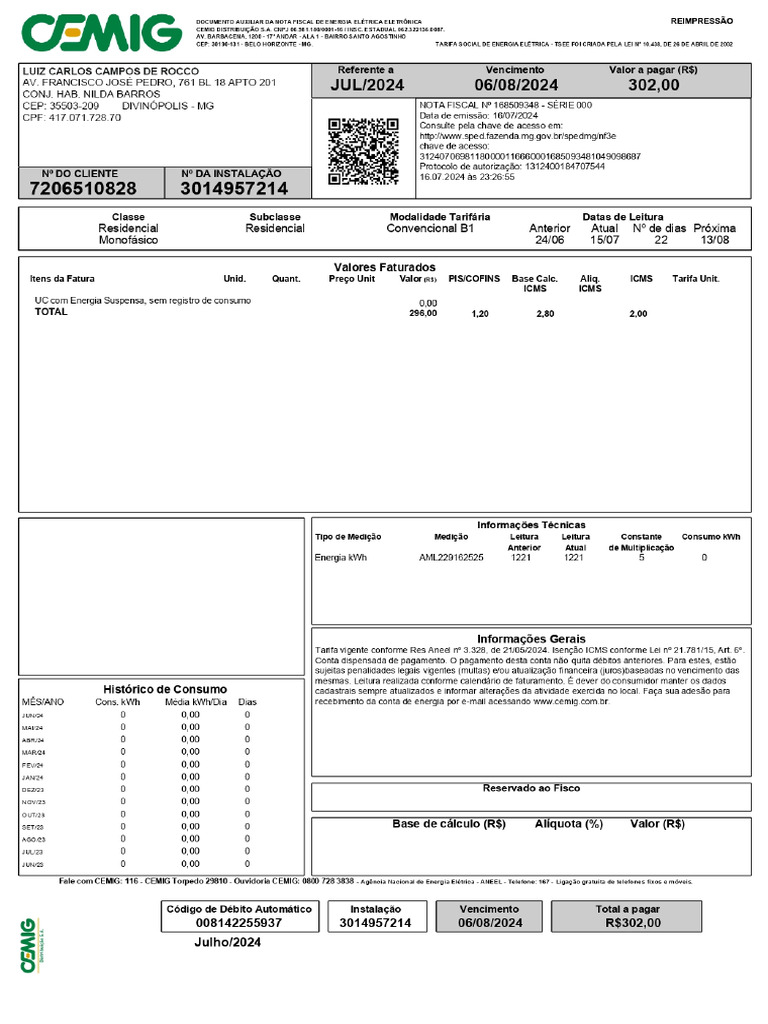 Comprovante de Energia Cemig 001 | PDF