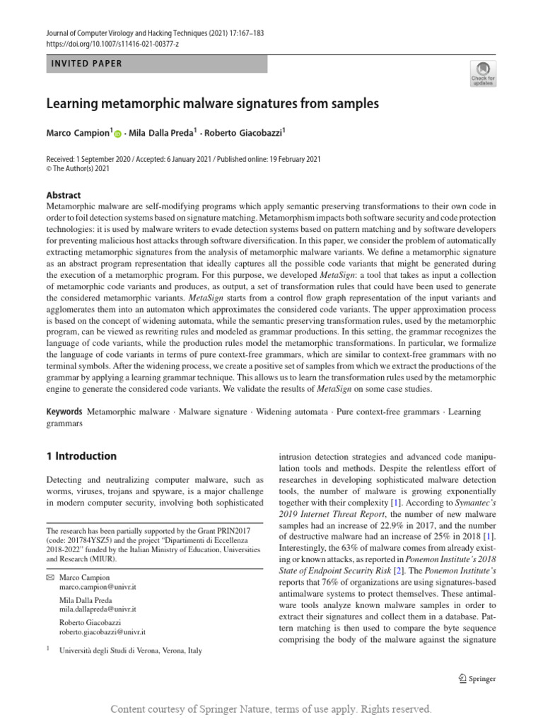 Learning Metamorphic Malware Signatures From Sampl Pdf