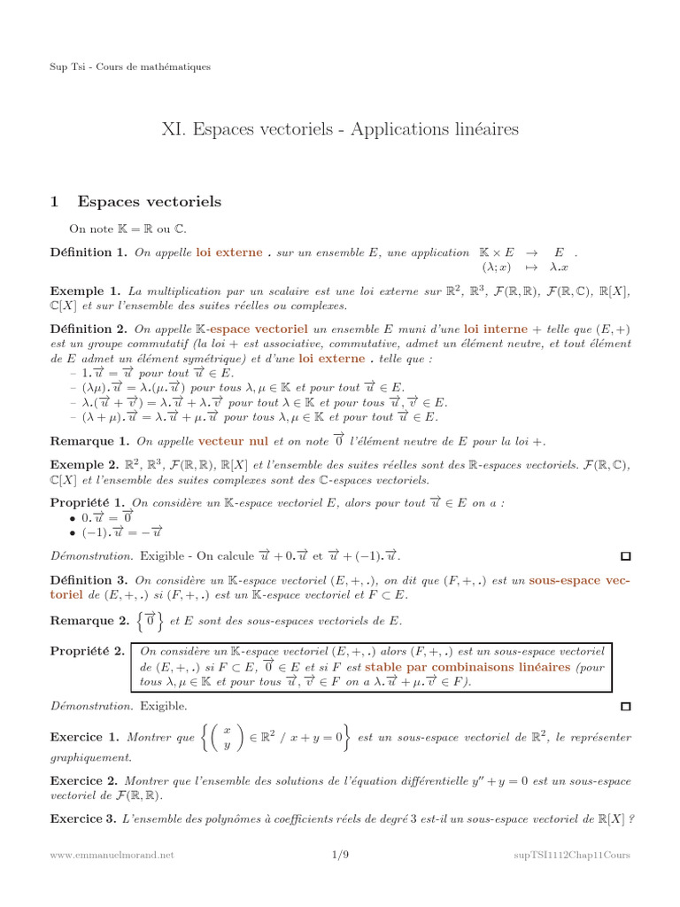 Espaces Vectoriels - Applications Linéaires | PDF