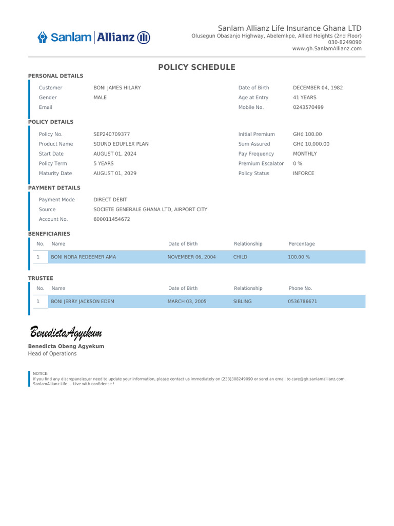 Policy Schedule SEP240709377 | PDF