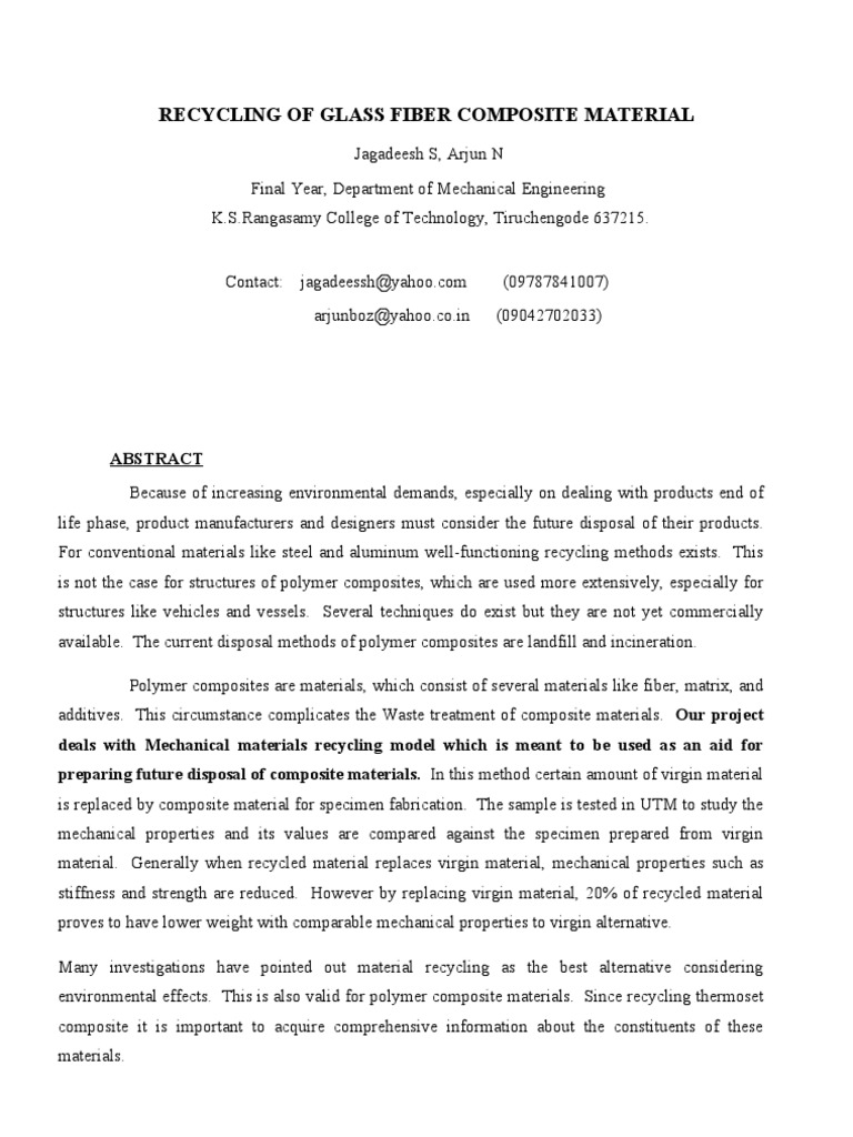 Glass Fiber Composite Recycling Methods | PDF | Composite Material ...