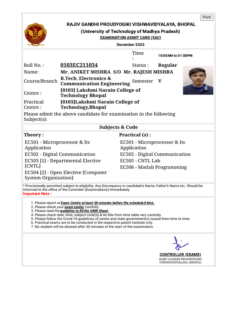 Admit Card | PDF
