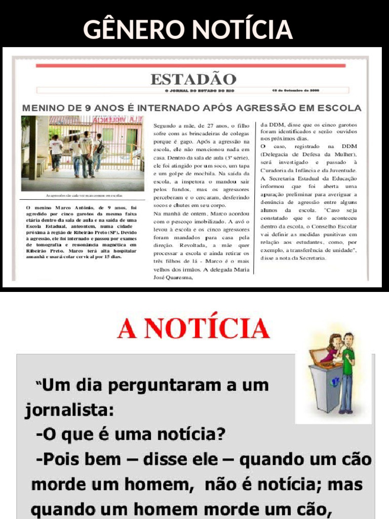 Gênero Notícia e Reportagem - Slides | PDF