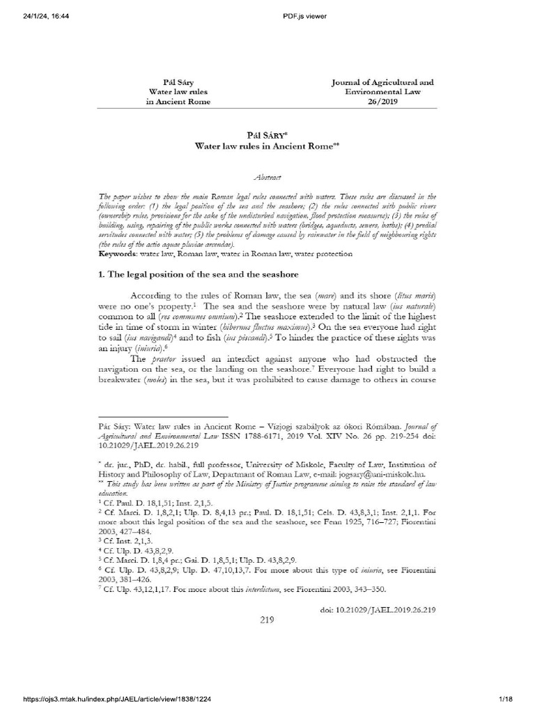 Water Law Rules in Ancient Rome | PDF
