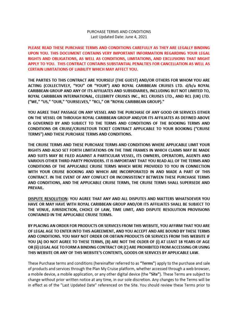 RCL Purchase Terms and Conditions | PDF