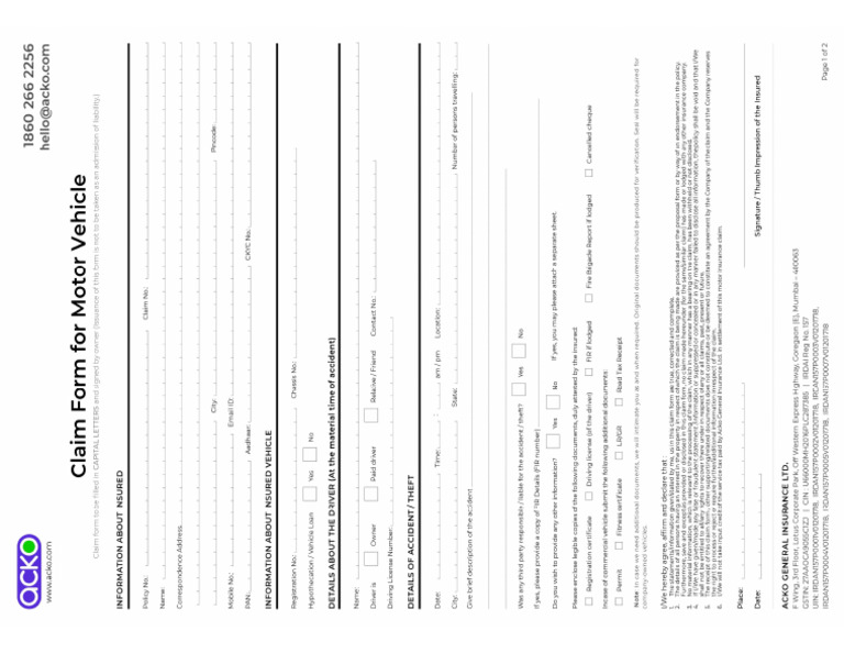 Motor Claimform PDF | PDF