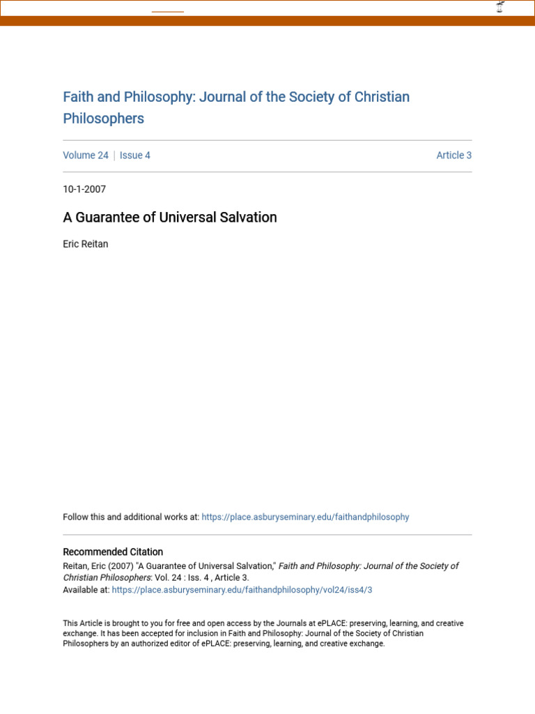 Faith and Philosophy: Journal of The Society of Christian Faith and ...