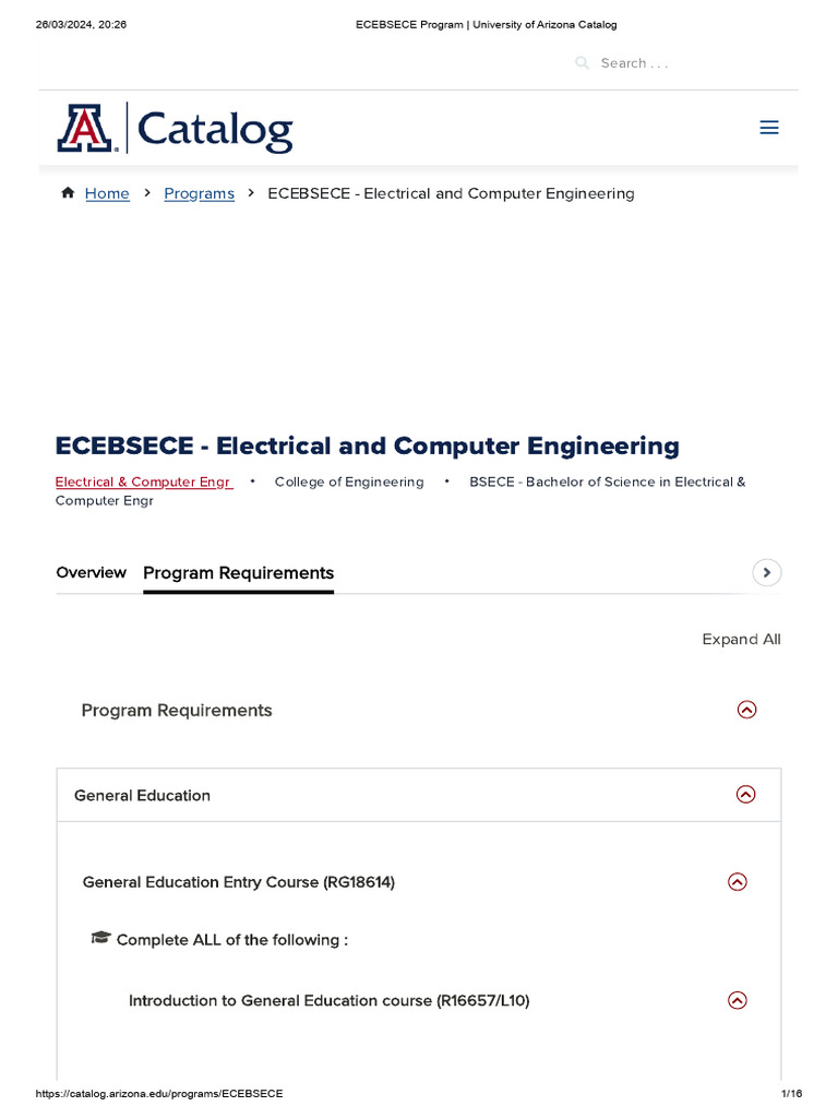 University of Arizona BSC Electrical and Computer Engineering | PDF