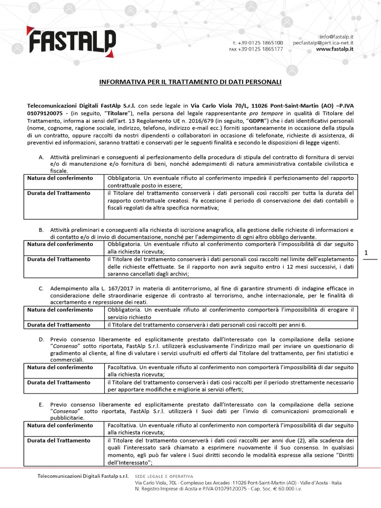 Informativa Privacy Cliente - 2021 | PDF