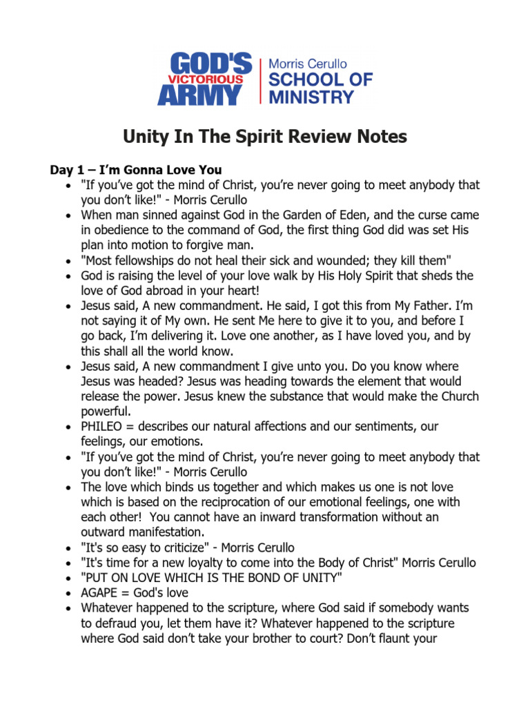 Unity in The Spirit Review Notes | PDF