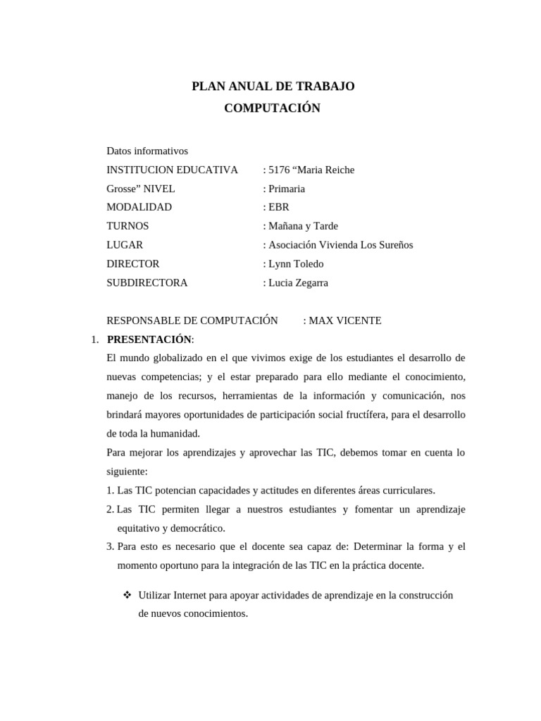 Plan Anual de Computación | PDF