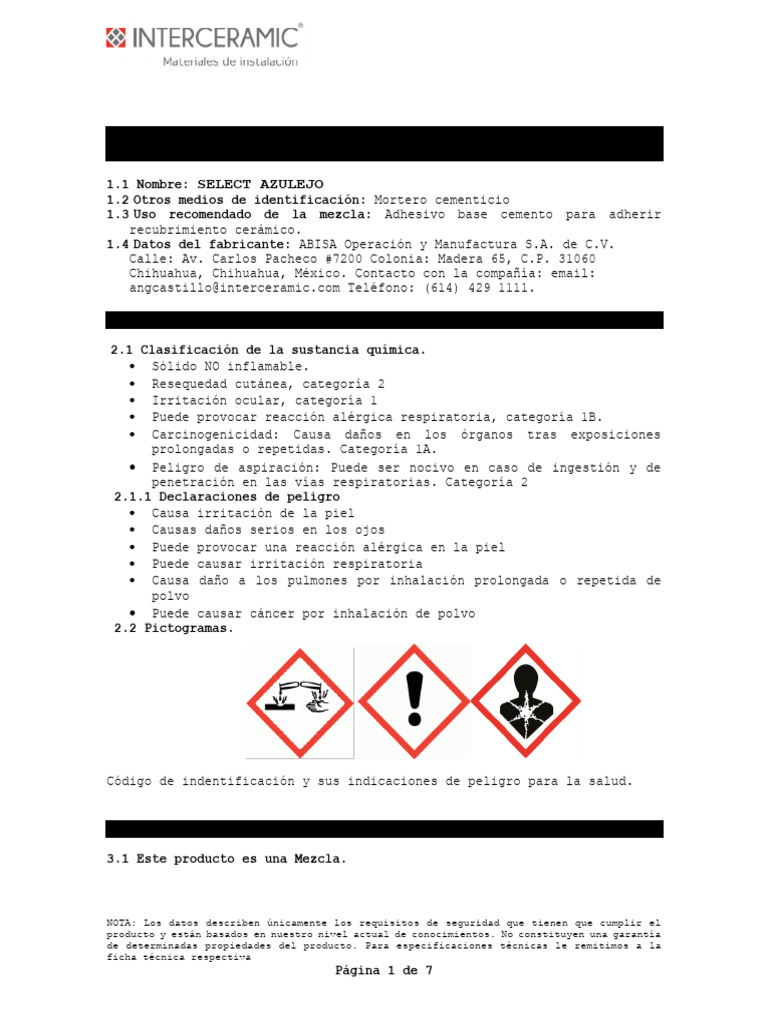 Ab - Adhe.blan.20kg - Pega Hojaseguridad | PDF Ab - Adhe.blan.20kg - Pega Hojaseguridad | PDF