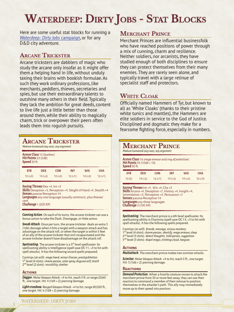 1073077-Waterdeep Dirty Jobs - NPC Stat Blocks | PDF