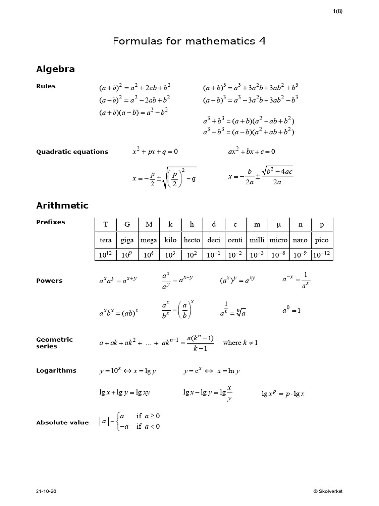 Math Formulas 2024 (In Use) | PDF