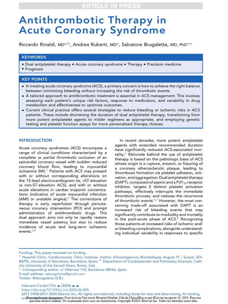 2024 Terapia Antitrombótica SCA | PDF