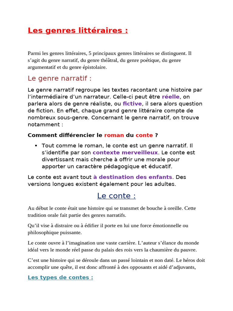 Les Genres Littéraires - 104532 | PDF