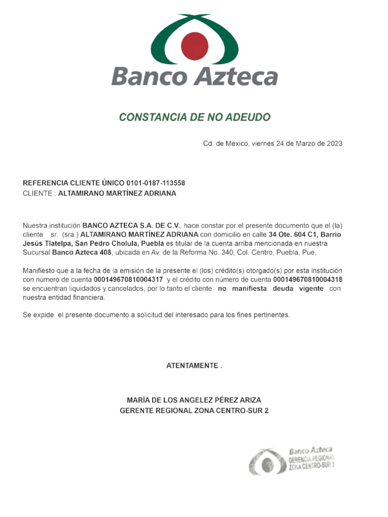 Carta No Adeudo Azteca | PDF