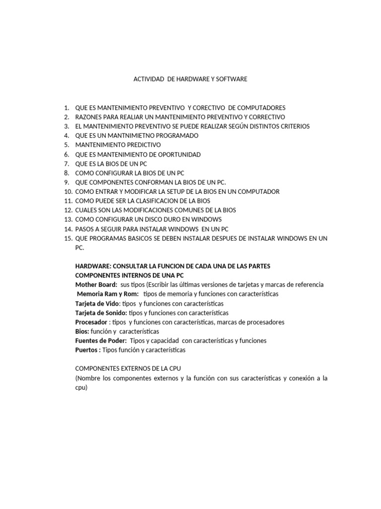 Actividad de Hardware y Sotfware | PDF