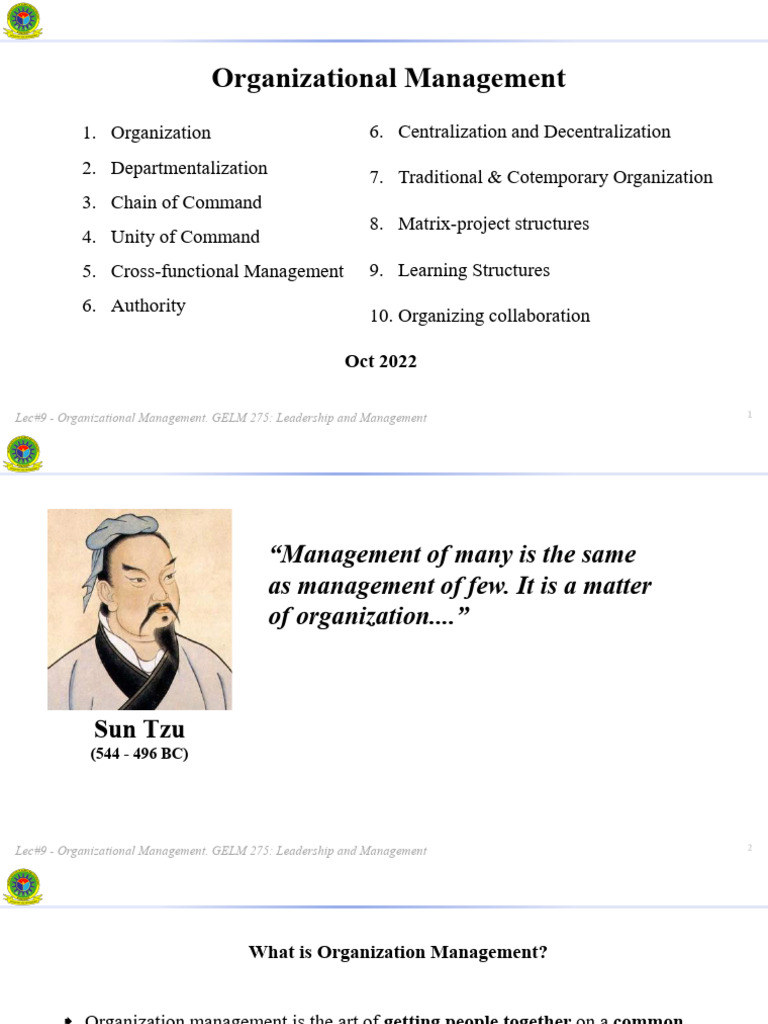 Gelm Lec 9 (Organizational Management) | PDF