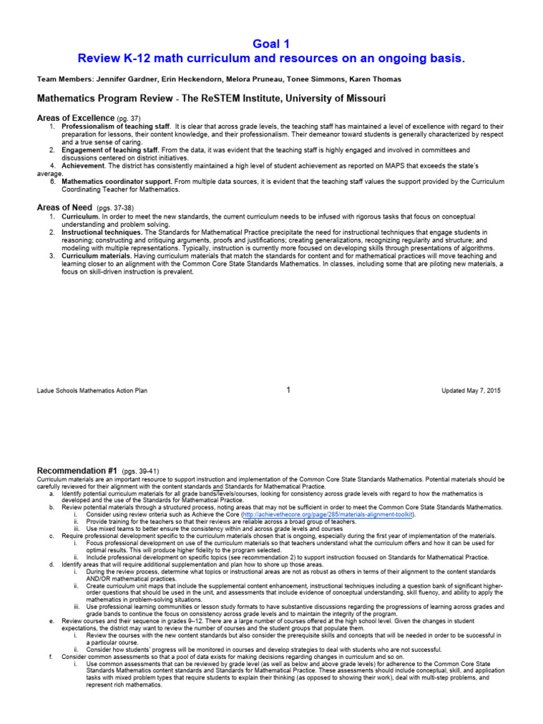 Math Action Plan | PDF